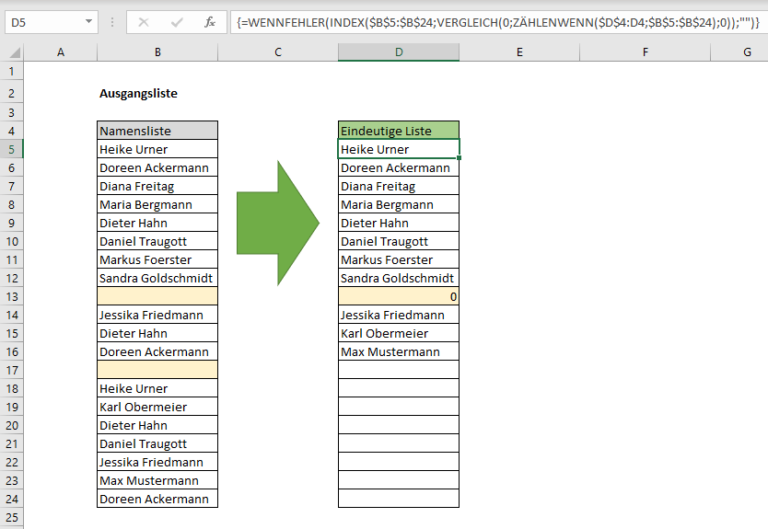 Liste nur mit eindeutigen Werten erstellen | Der Tabellenexperte
