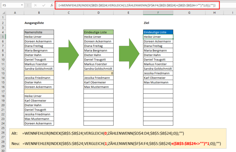 Liste nur mit eindeutigen Werten erstellen | Der Tabellenexperte
