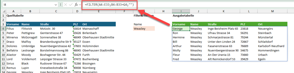 Filter-Ausgabe für nicht zusammenhängende Spalten | Der Tabellenexperte