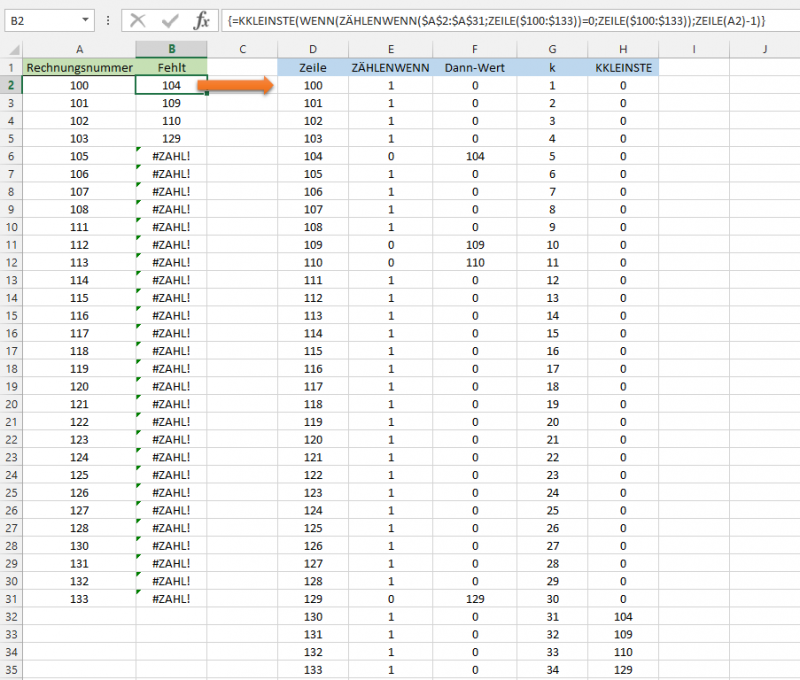 Fehlende Zahlen in einer Liste finden | Der Tabellenexperte